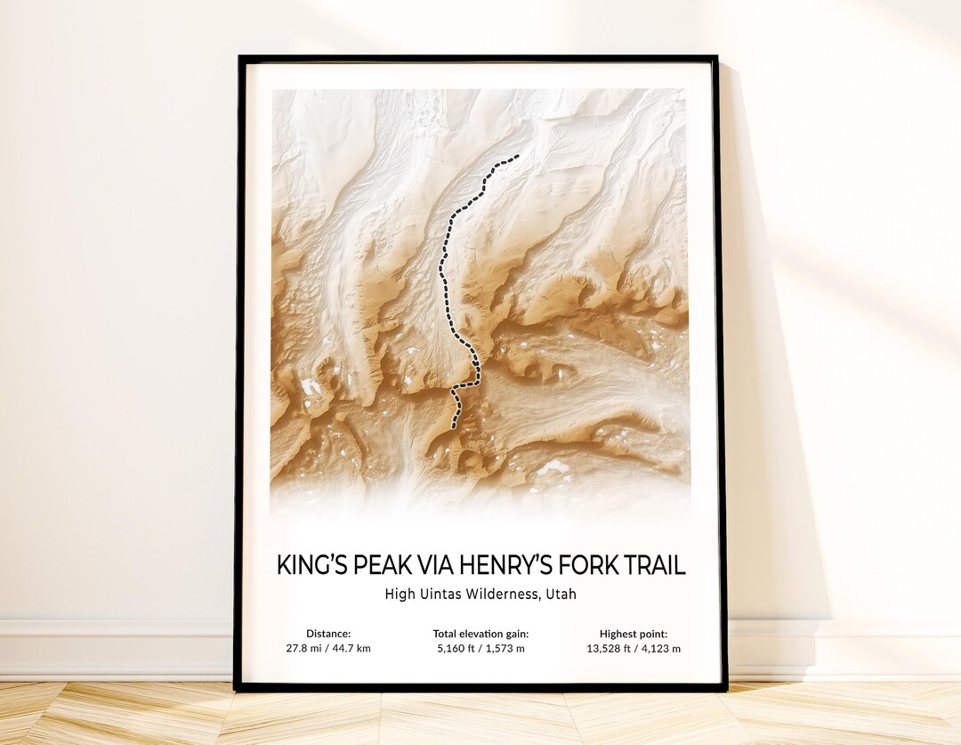 Utah King's Peak Trail Map Poster, Topographic Wall Art, Backpacking ...