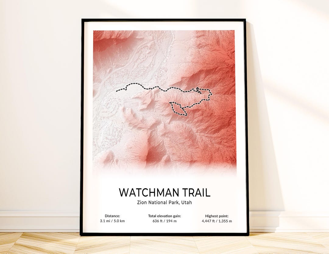 Zion Watchman Trail Map Poster, National Park Wall Art, Topographic ...