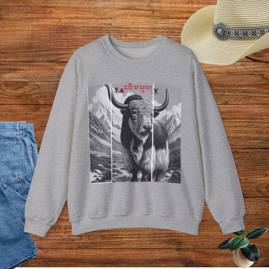 Tibetan Yak Sweatshirt Himalayan Mountain Print, Yak Graphic Pullover ...