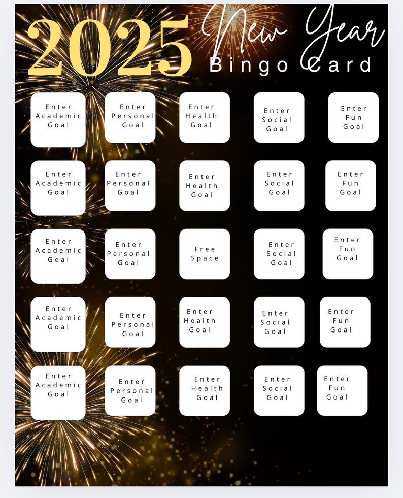 2025 New Year Bingo Card Goal Setting Activity - Etsy
