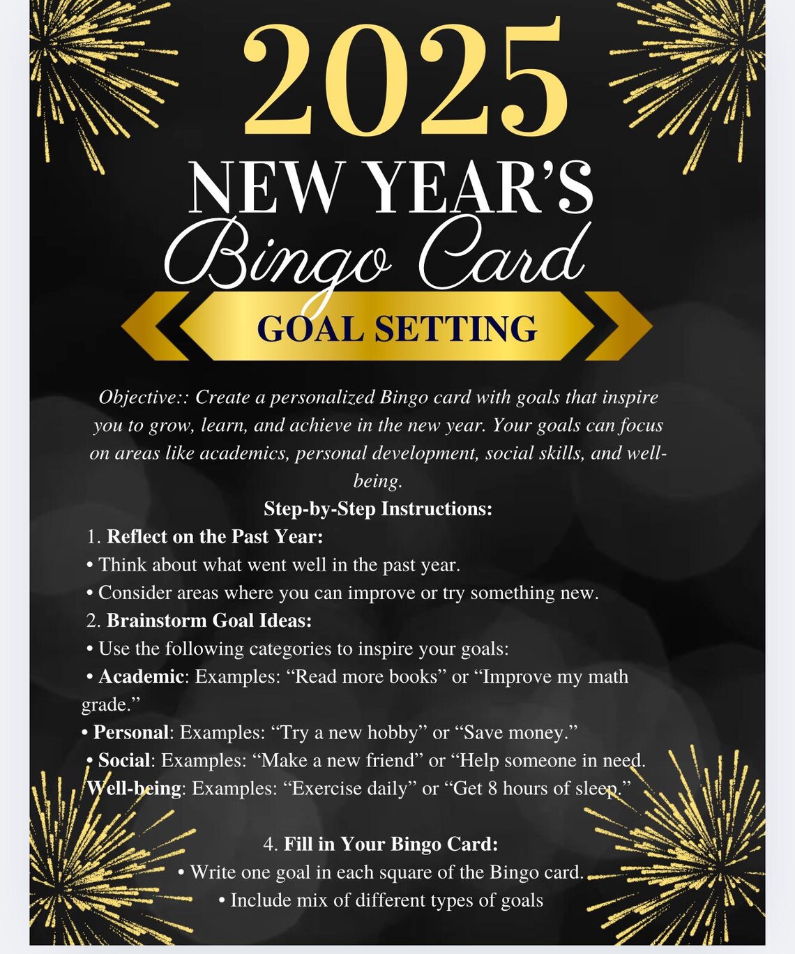 2025 New Year Bingo Card Goal Setting Activity - Etsy