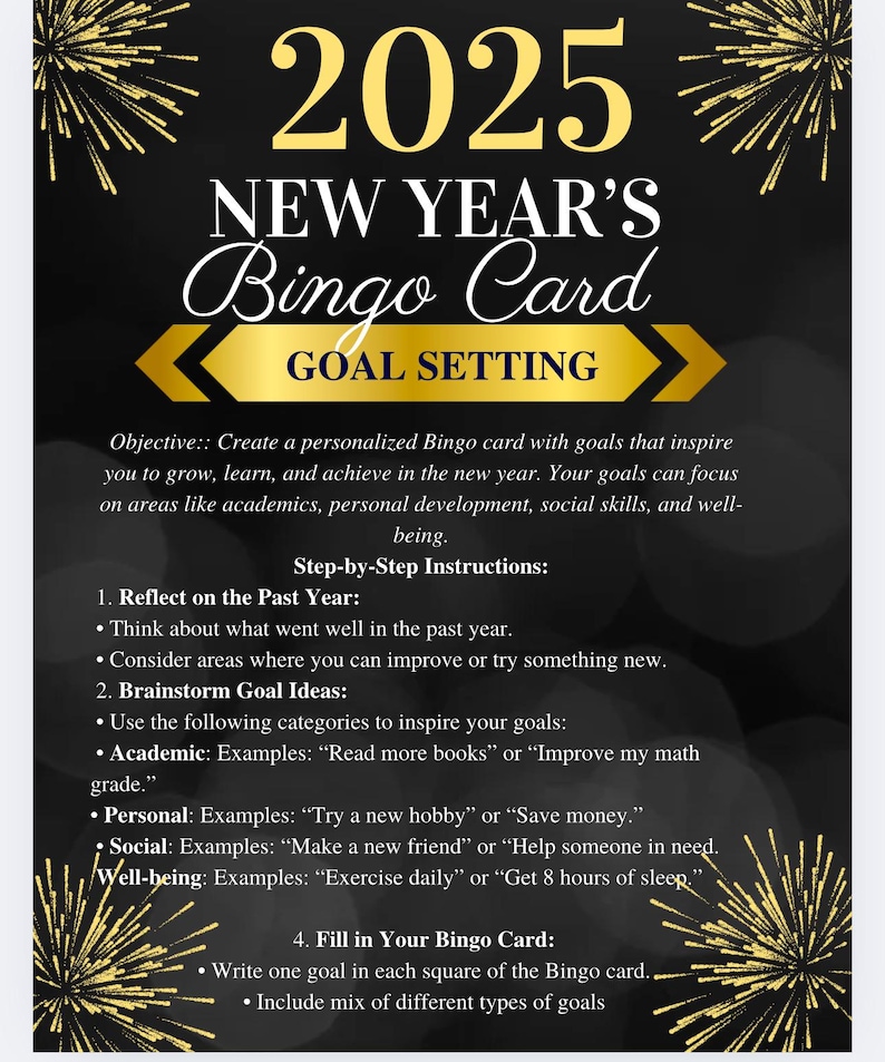 2025 New Year Bingo Card Goal Setting Activity - Etsy