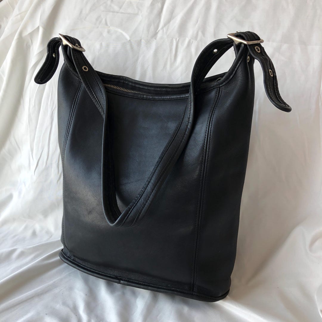 Vintage Coach Slim Duffle Sac 9060 Black Leather Shoulder Tote Bag Made ...