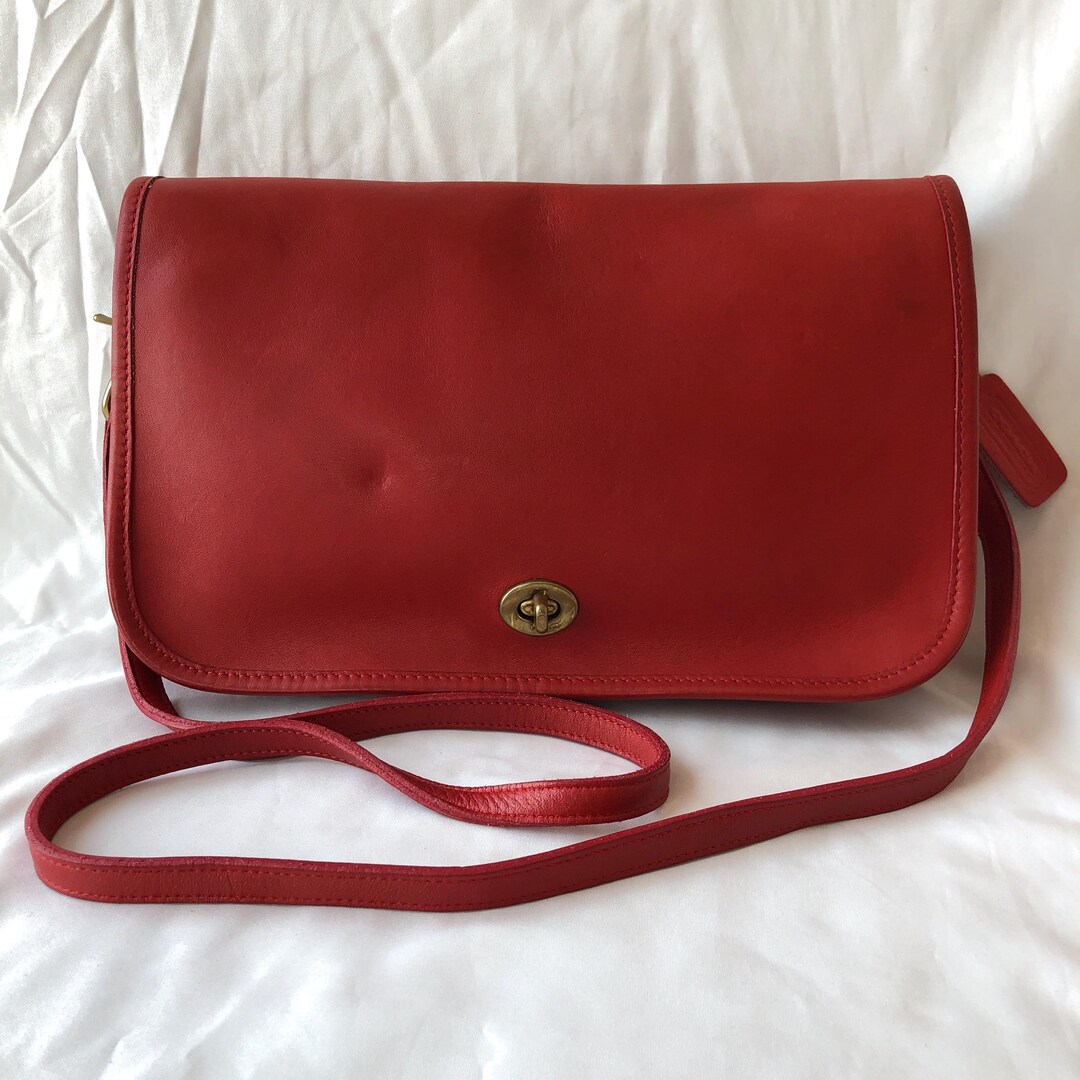 Vintage Coach 9635 Red Leather Convertible Clutch Crossbody Bag Pre ...