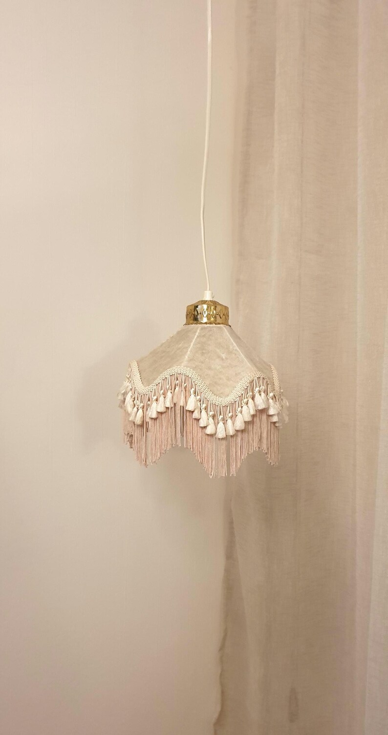 Pink Pendant Lamp With Fringe Boho Light Shades Vintage Swedish Mid ...