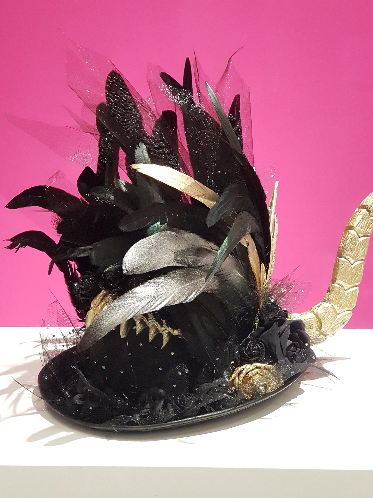 Majestic Black and Gold King Top Hat With Horns and Feathers – Elegant ...