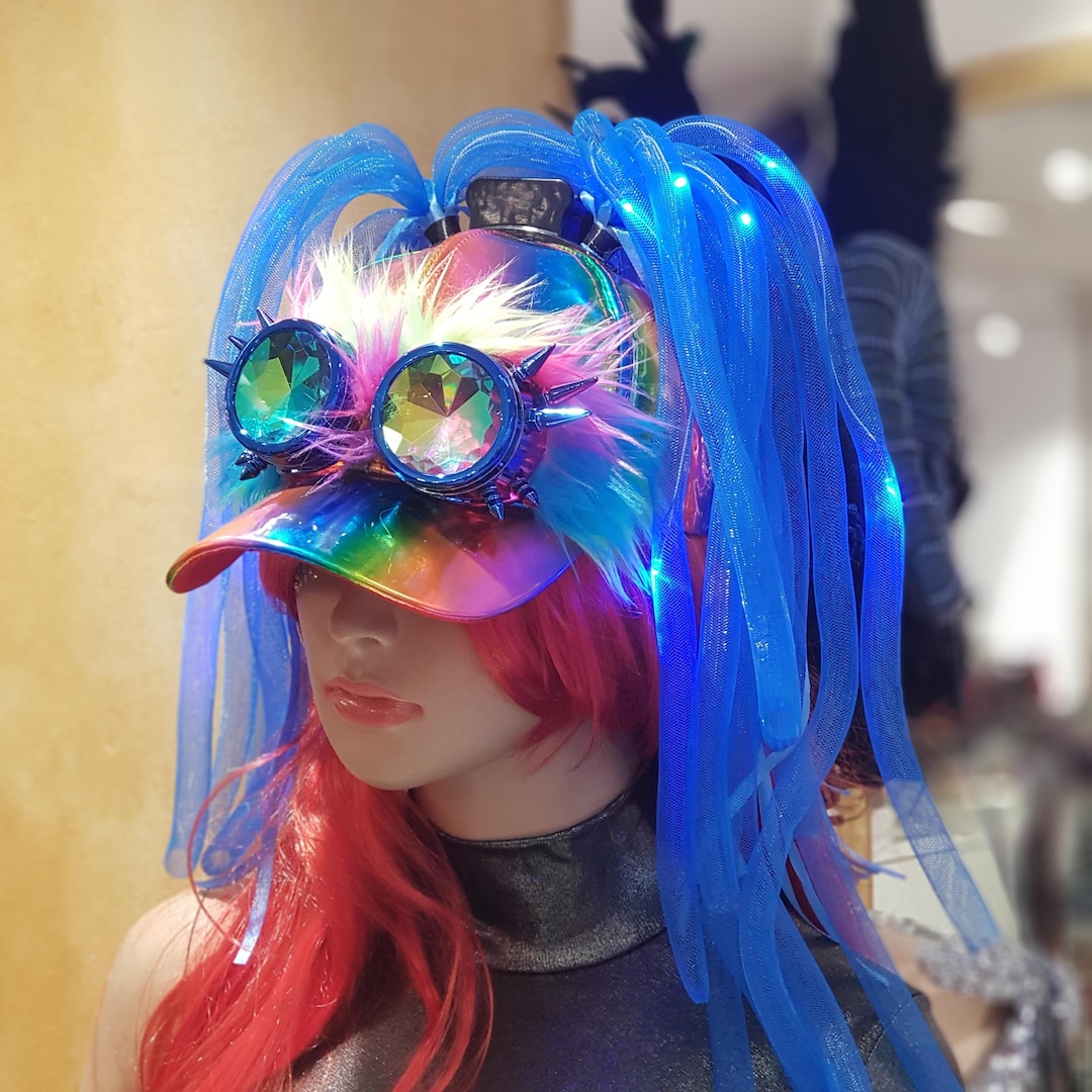 Rainbow Rave Cap With LED Tubes & Kaleidoscope Glasses – Light-up ...