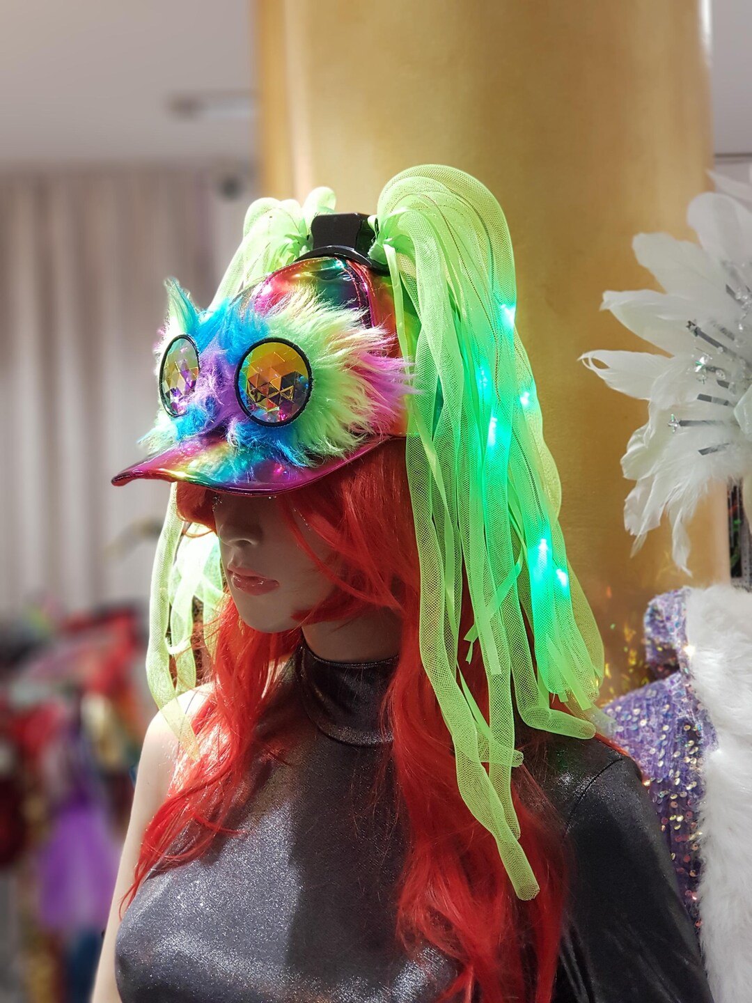 Rainbow Rave Cap With LED Tubes & Kaleidoscope Glasses – Light-up ...