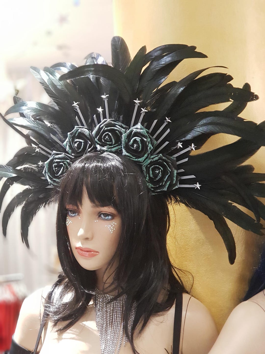 Black Feather Halo Crown - Gothic Angel Headpiece, Festival or Wedding ...