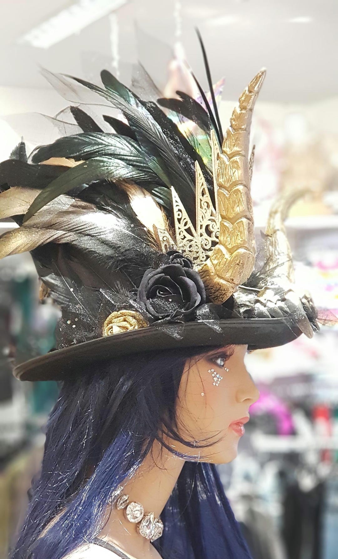 Majestic Black and Gold King Top Hat With Horns and Feathers – Elegant ...