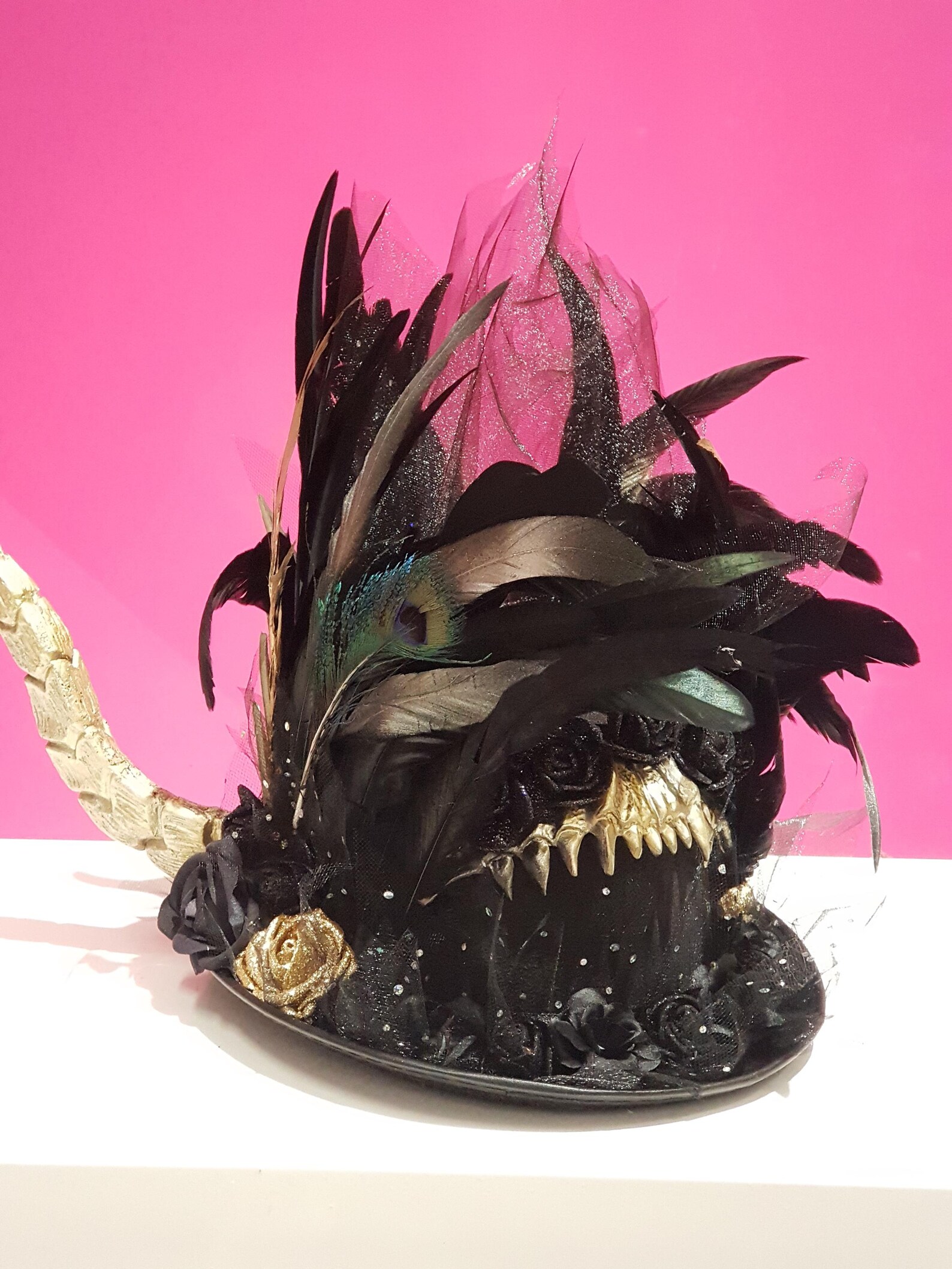 Majestic Black and Gold King Top Hat With Horns and Feathers – Elegant ...