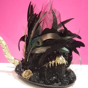 Majestic Black and Gold King Top Hat With Horns and Feathers – Elegant ...