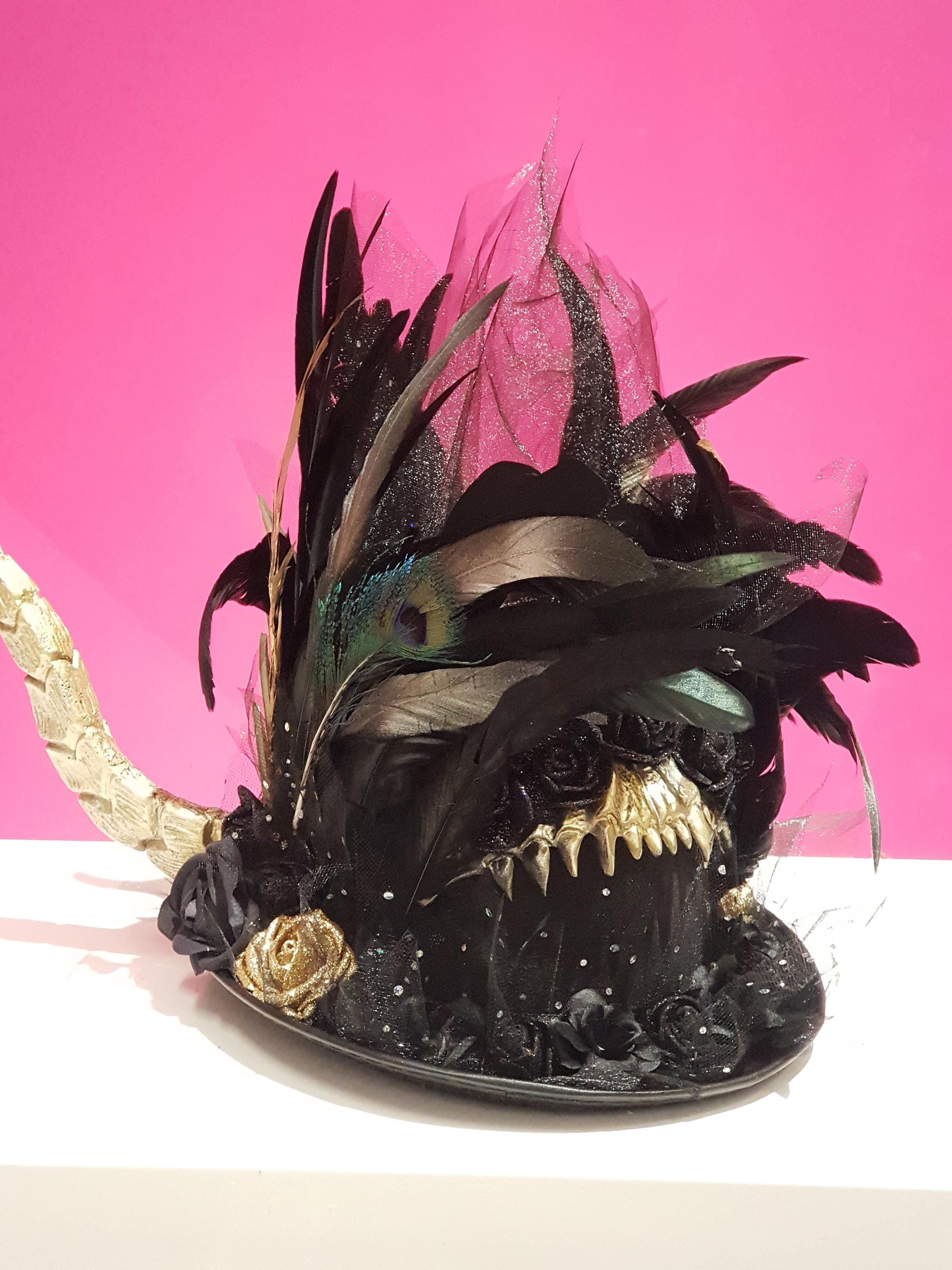 Majestic Black and Gold King Top Hat With Horns and Feathers – Elegant ...