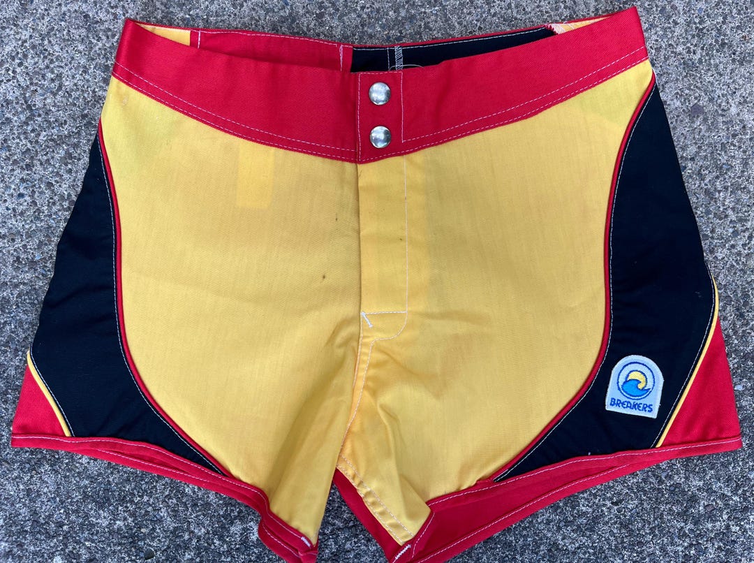 Men's Vintage Disco 70s BREAKERS Color Block Shortie Shorts Sz 29 ...