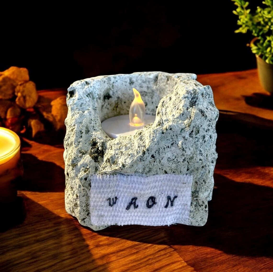 Japanese Oya Stone LED Candle: Natural Zen Decor, Made in Japan - Etsy
