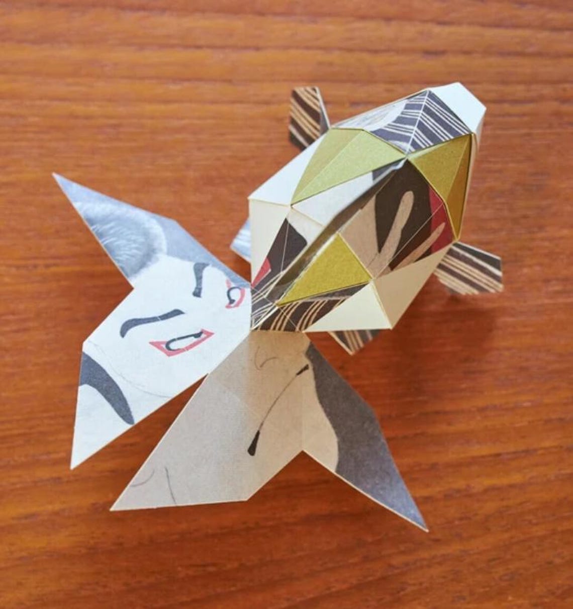 Ukiyo-e Paper Craft Kit – Japanese Art DIY Set, Goldfish, Mt. Fuji ...