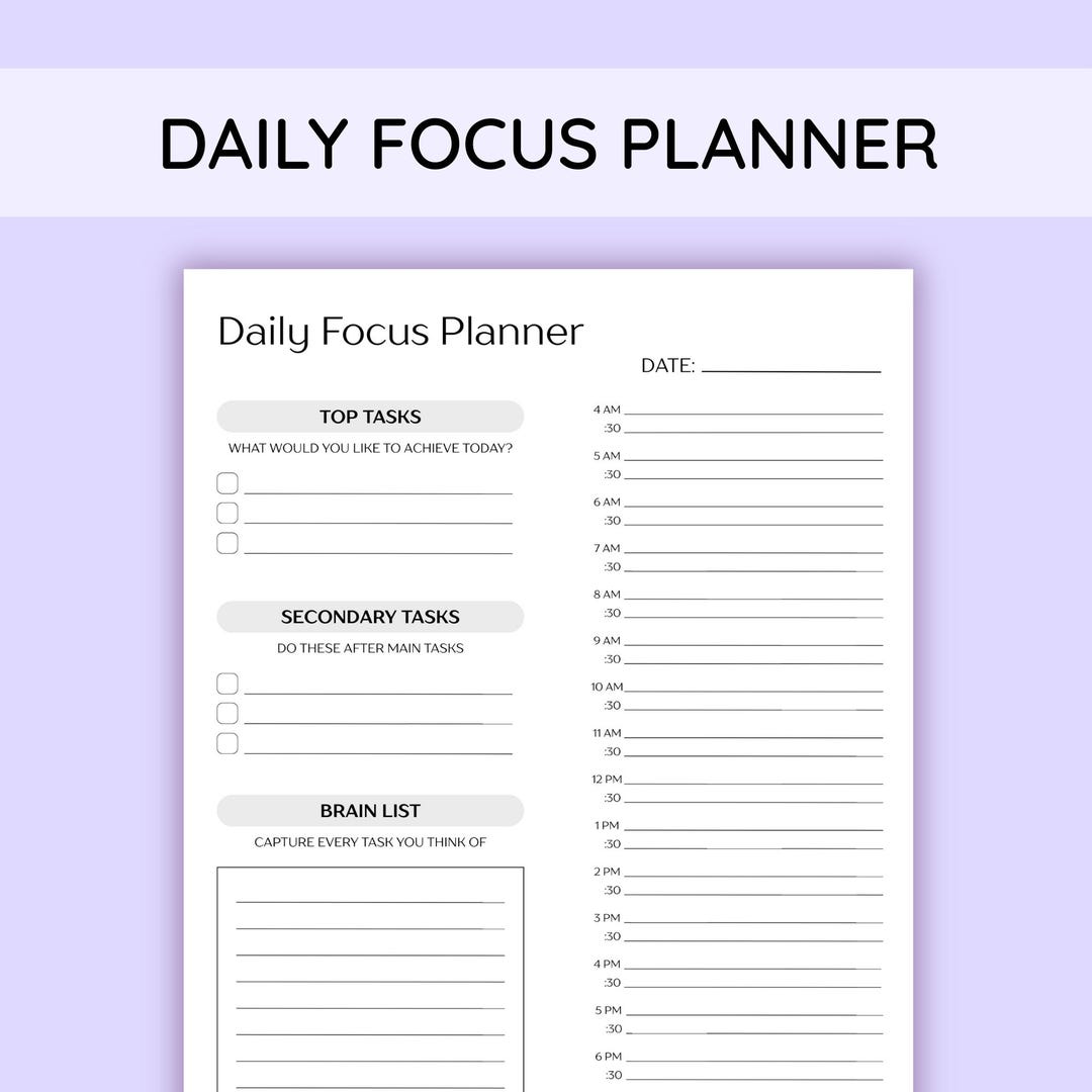 Printable Daily Focus Planner, Time Block Schedule, Digital To-do ...