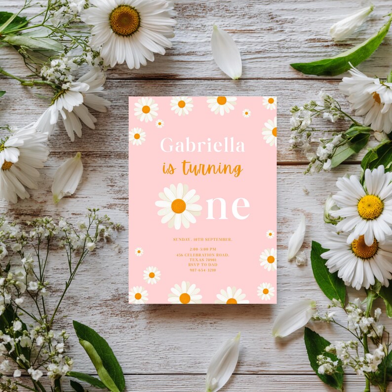 Editable Daisy First Birthday Invitation for Girl • Printable 1st Bday ...