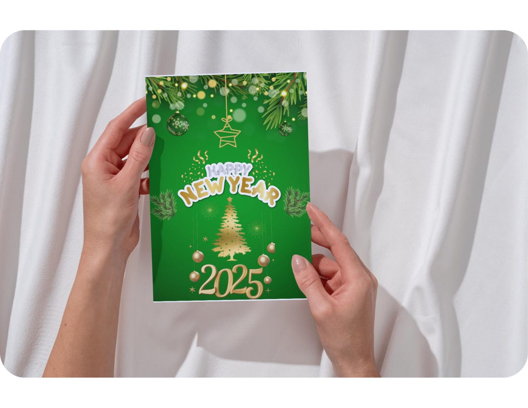 2025 Happy Newyear Card, Green and Gold, 5x7 Inch, Digital Card ...