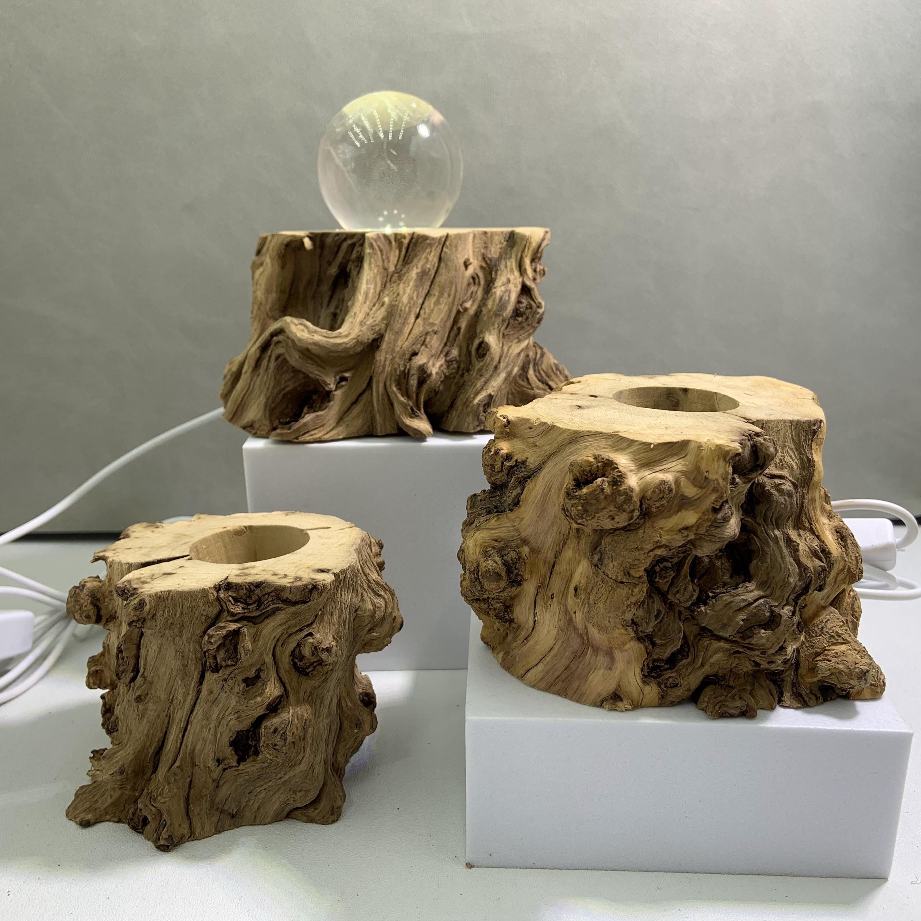 Large LED Wooden Light Display Base – White Light for Crystals ...