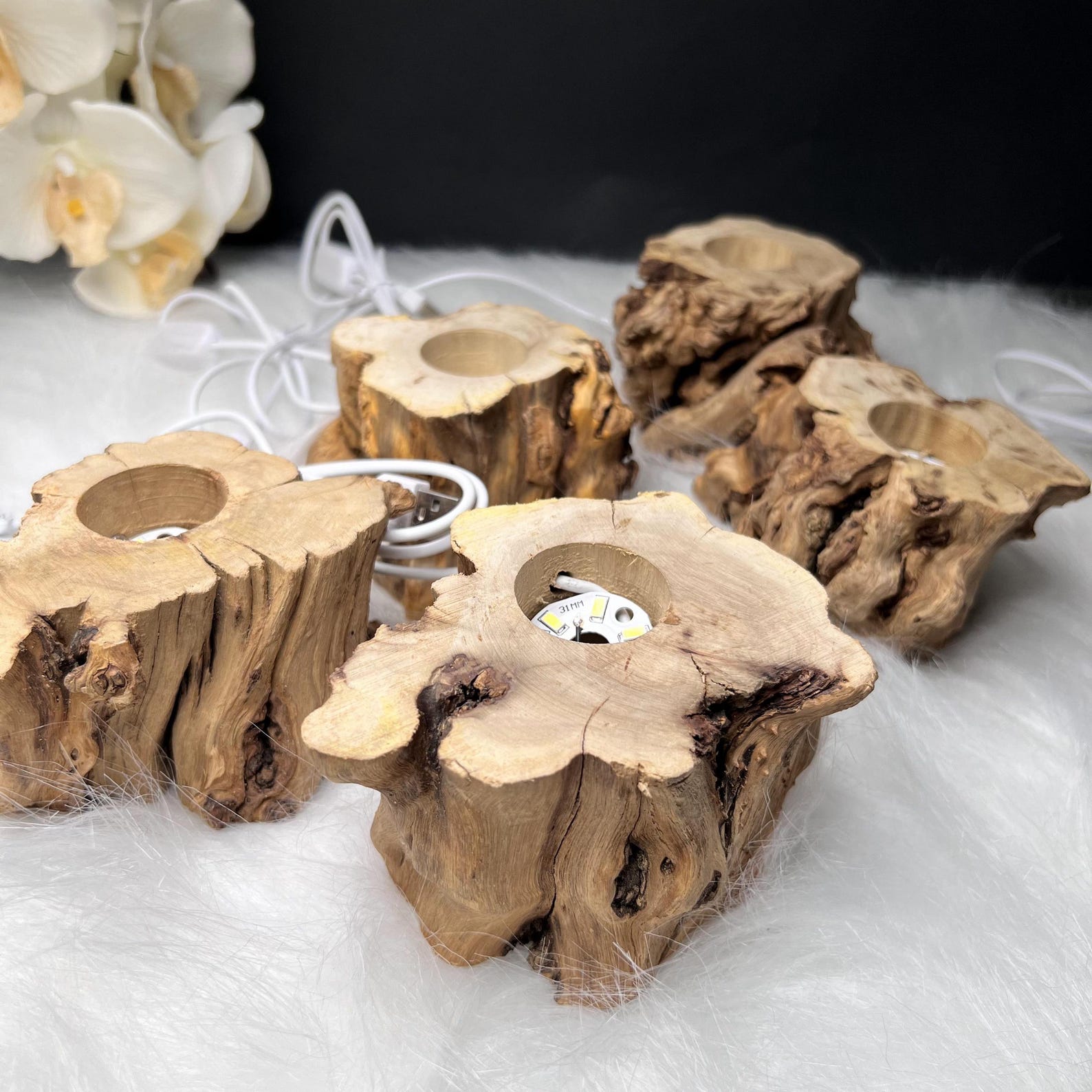 Large LED Wooden Light Display Base – White Light for Crystals ...