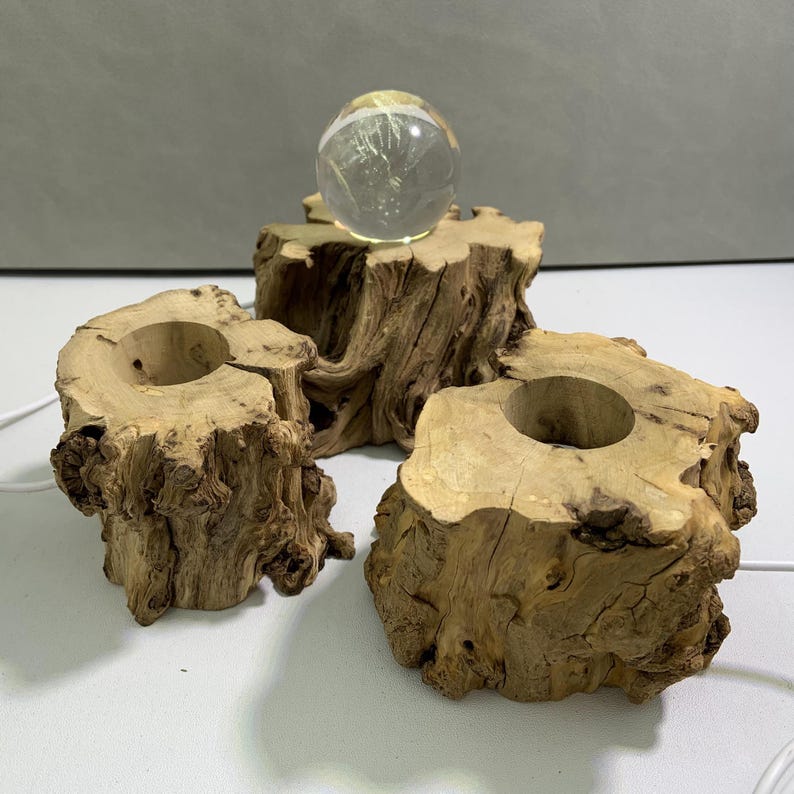 Large LED Wooden Light Display Base – White Light for Crystals ...