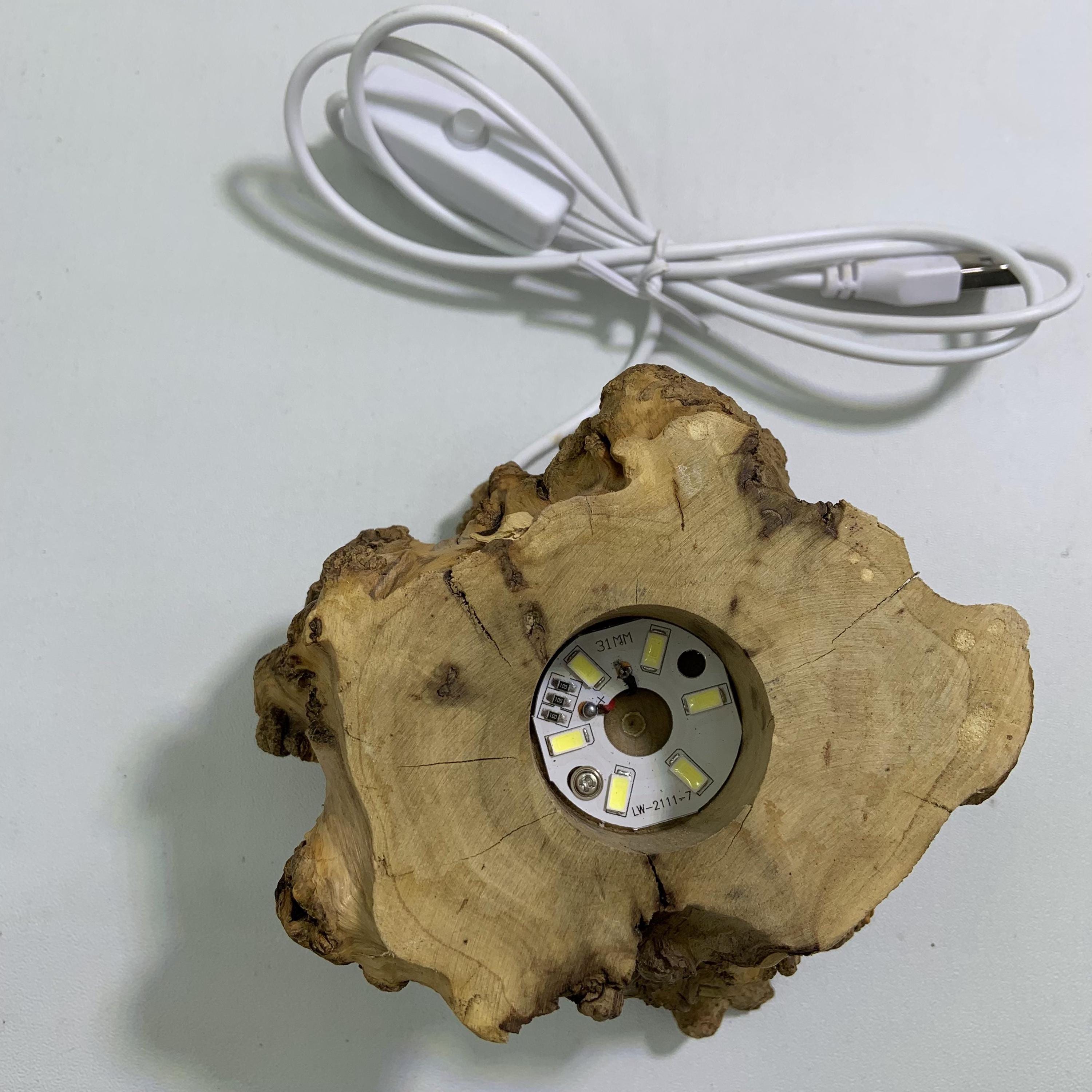 Large LED Wooden Light Display Base – White Light for Crystals ...