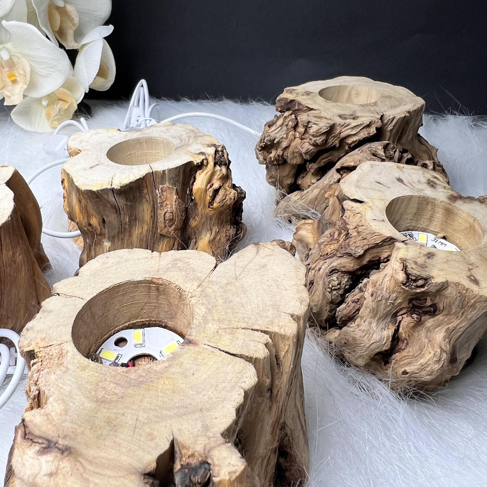 Large LED Wooden Light Display Base – White Light for Crystals ...