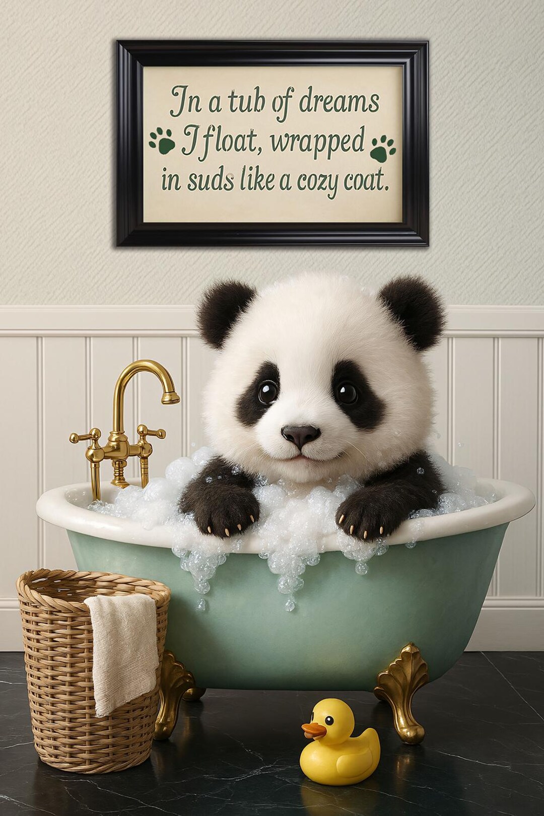 Panda Bathtub Art: Whimsical Nursery Decor, Digital Download, Kids Room ...