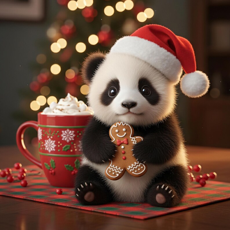 Christmas Baby Panda Printable Art, Cute Santa Hat Holiday Decor ...