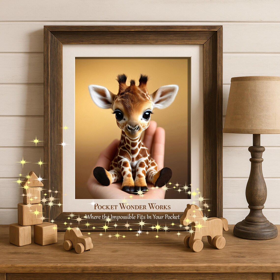 Cute Baby Giraffe Printable Art, Miniature Giraffe in Hand, Safari ...