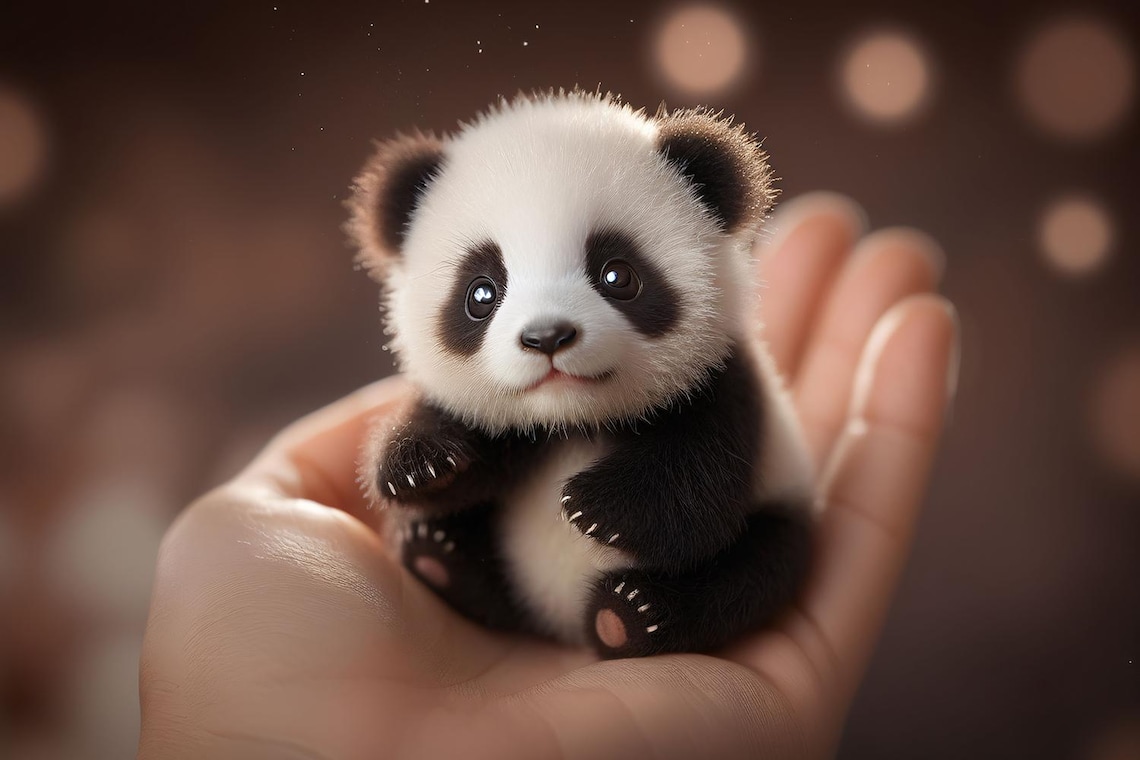 Baby Panda in the Palm of Your Hand, Digital Print, Bonus Video, Panda ...