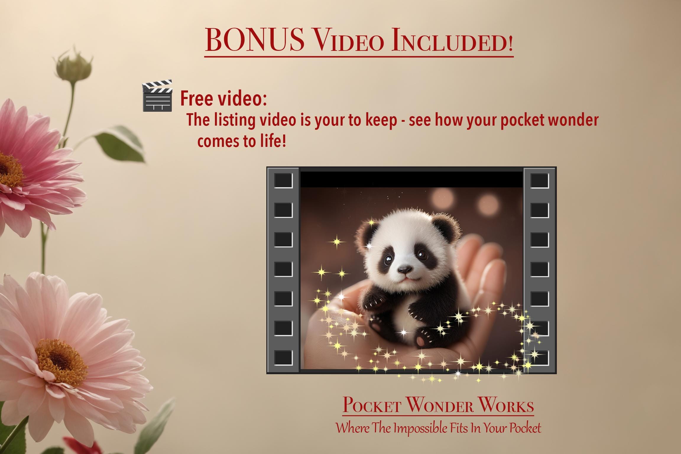 Baby Panda in the Palm of Your Hand, Digital Print, Bonus Video, Panda ...