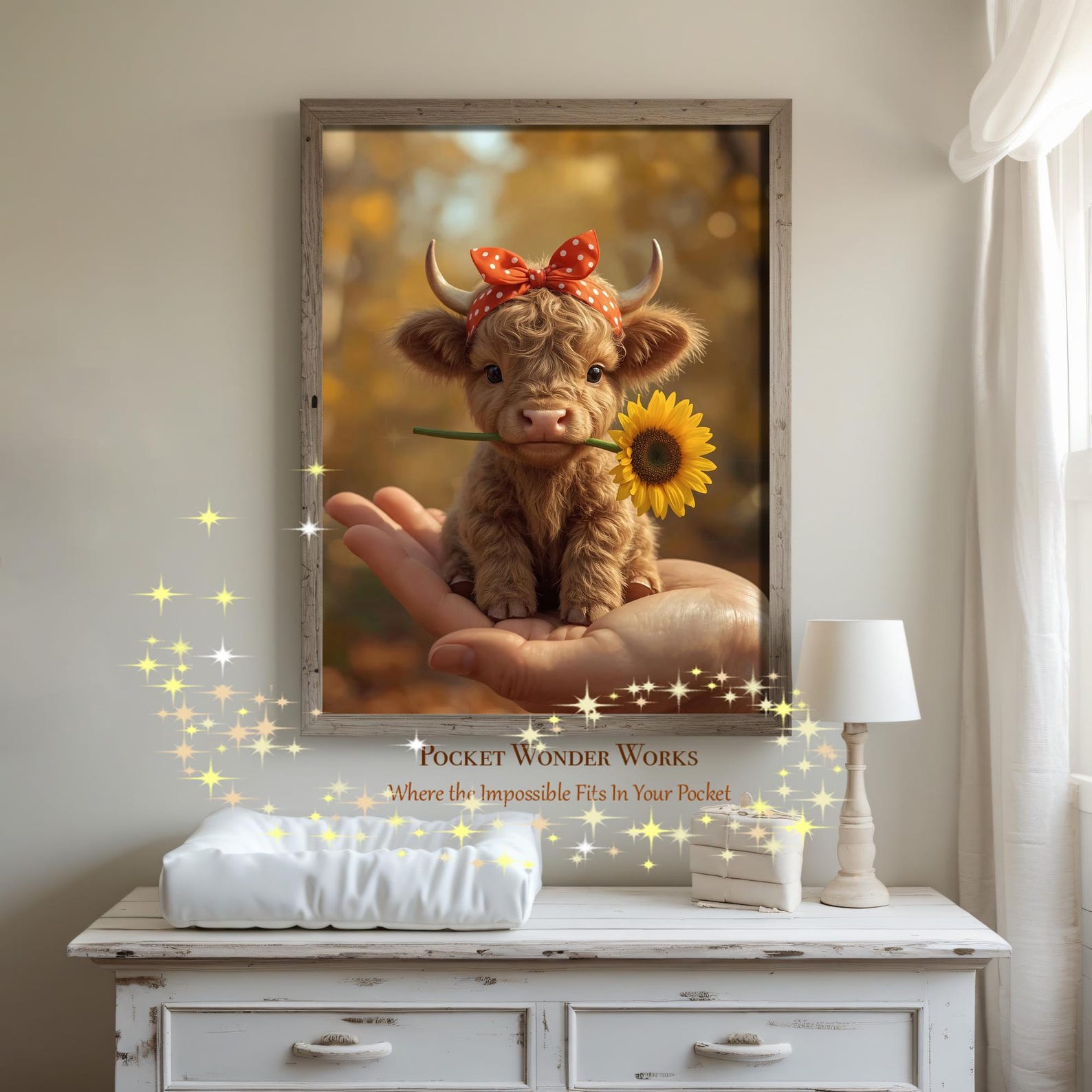 Highland Cow Girl Print: Sunflower Farmhouse Nursery Art, Digital ...