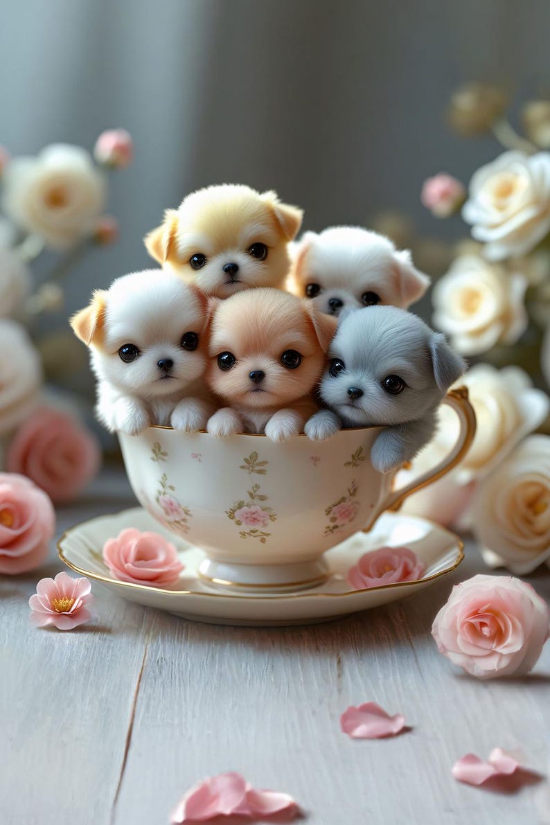 Teacup Puppies Floral Nursery Art Print, Digital Download, Whimsical ...