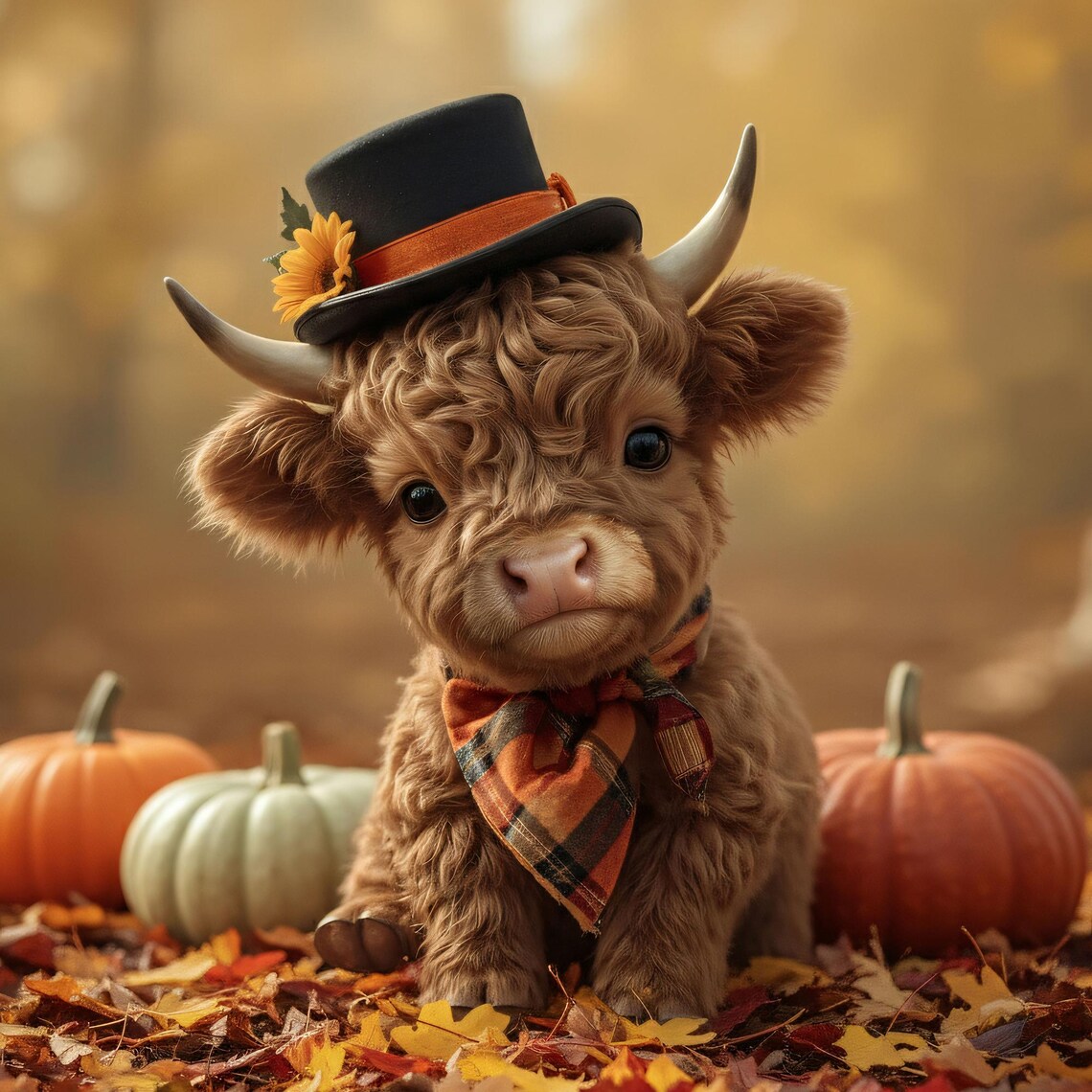 Thanksgiving Baby Highland Cow Printable Art Dapper Pilgrim Hat Autumn ...