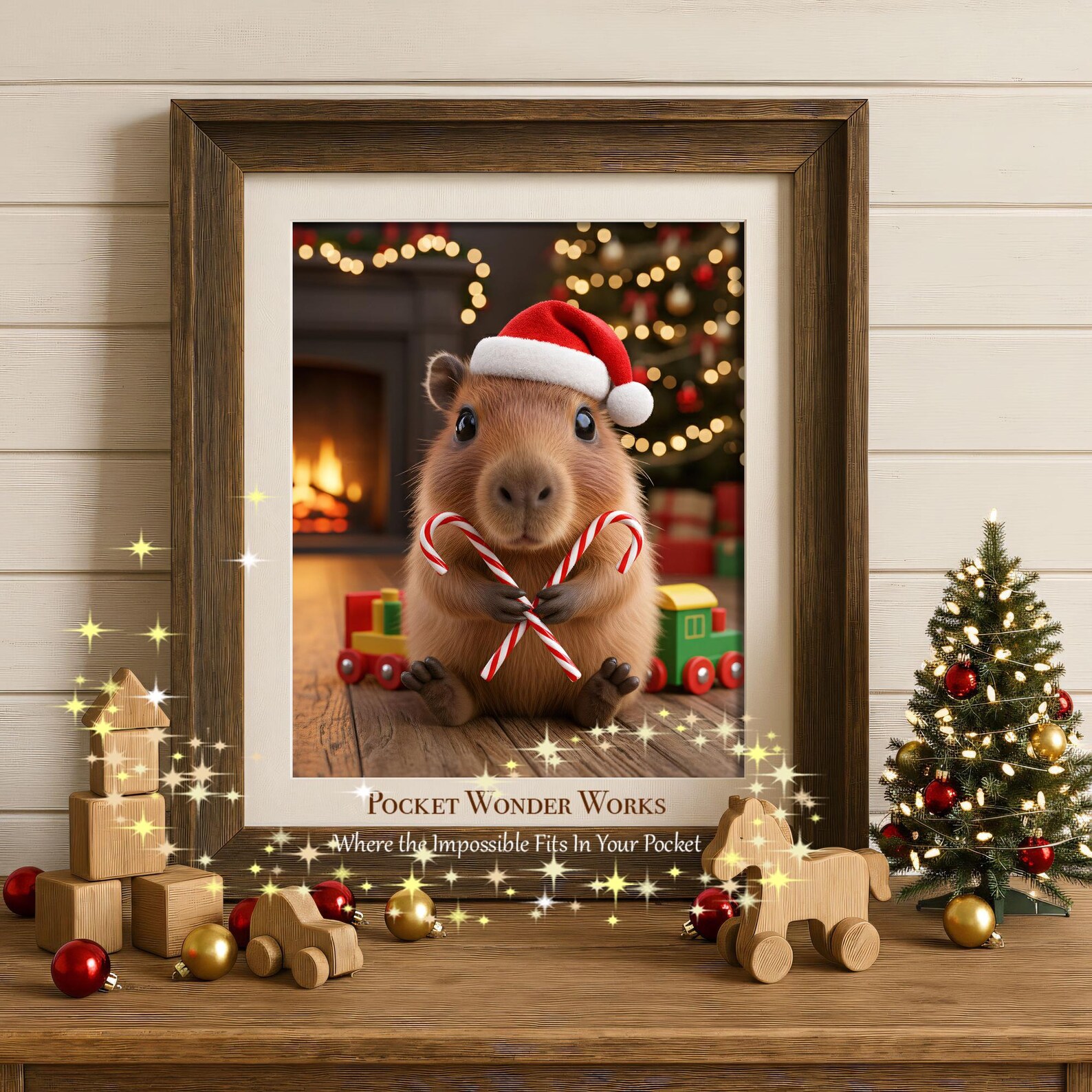 Christmas Baby Capybara Printable Art, Cute Santa Hat Holiday Decor ...