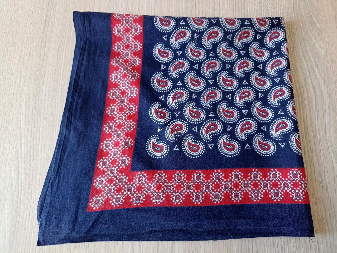 Vintage 70s Cotton Bandana Ink Paisley Western Cowboy Baumwolle 20 Inch ...