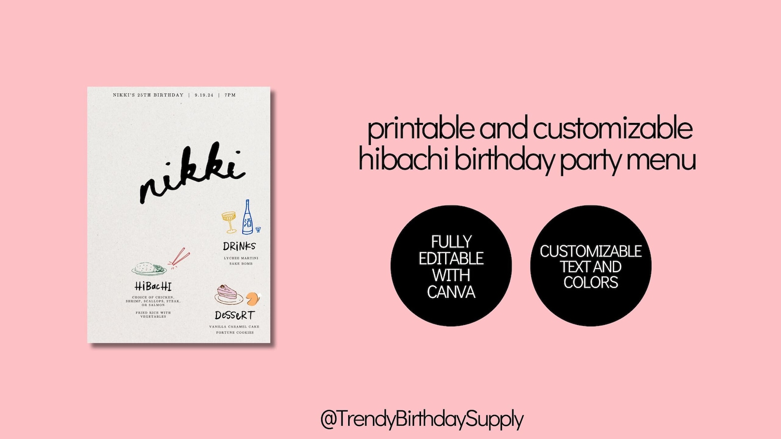 Editable Birthday Party Menus, Hibachi Party, Printable and Shareable ...