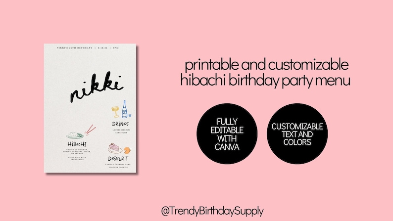Editable Birthday Party Menus, Hibachi Party, Printable and Shareable ...