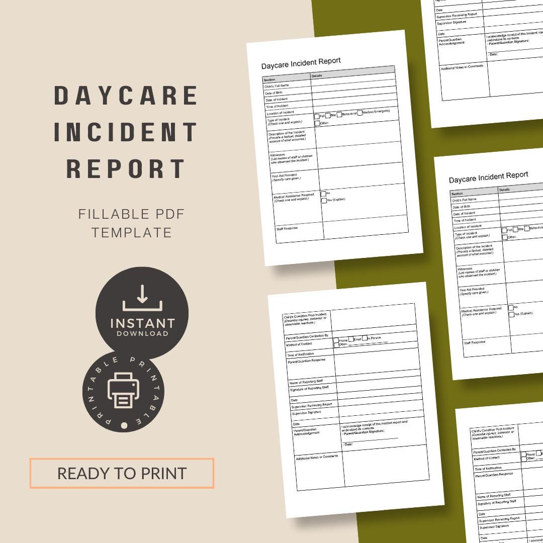 Daycare Incident Report Template - Fillable PDF for Quick and Easy ...