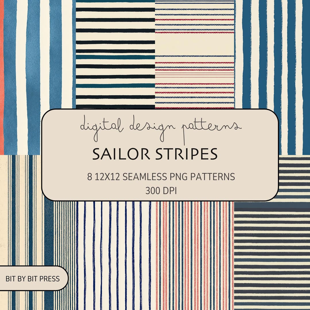 Sailor Stripes Digital Paper Pack – 8 Seamless Nautical Stripe Patterns ...