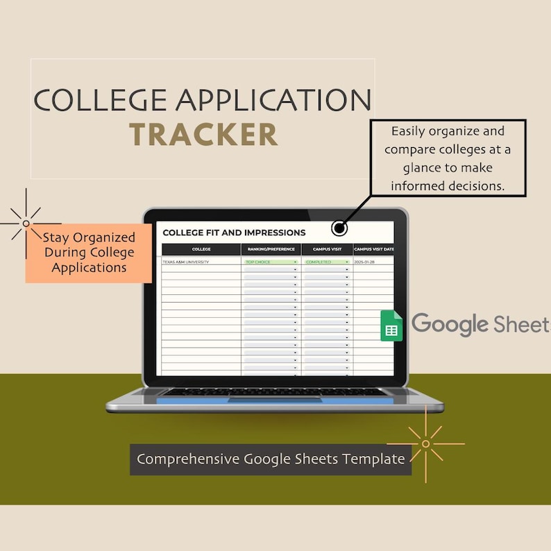 Comprehensive College Application Tracker Template - Google Sheets - Etsy