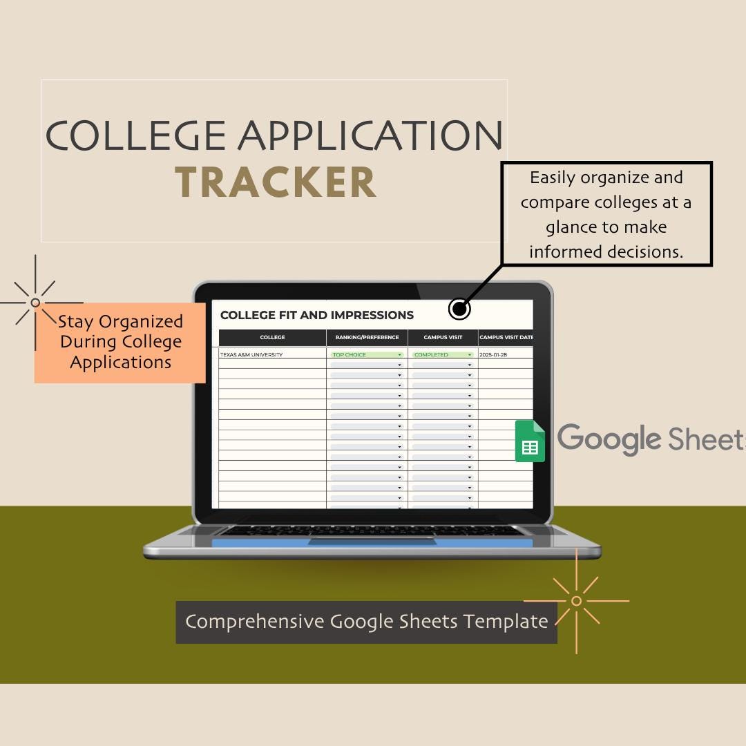 Comprehensive College Application Tracker Template - Google Sheets - Etsy