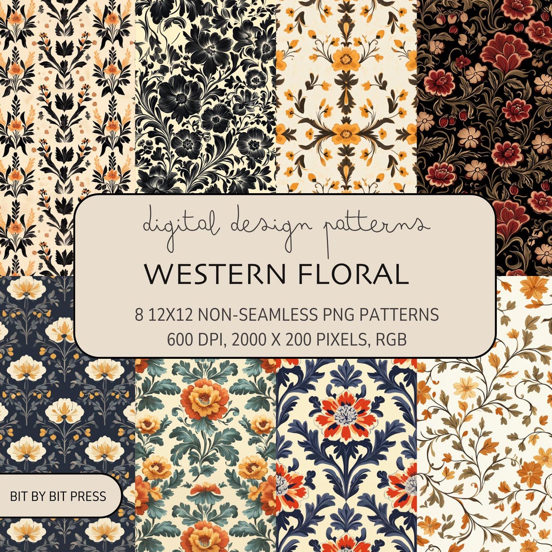 Western Floral Digital Design Patterns – Vintage-inspired Floral ...