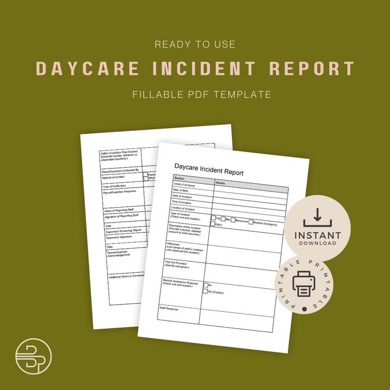 Daycare Incident Report Template - Fillable PDF for Quick and Easy ...