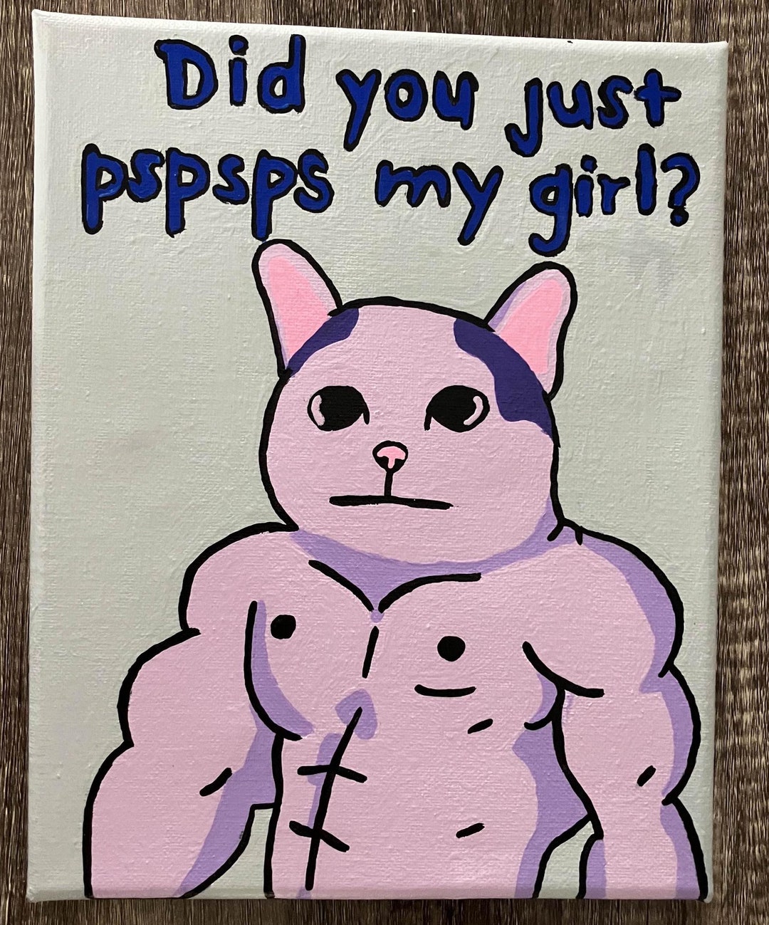 Rectangle Canvas Buff Cat Meme Art Piece Homemade Canvas Piece Gift for ...