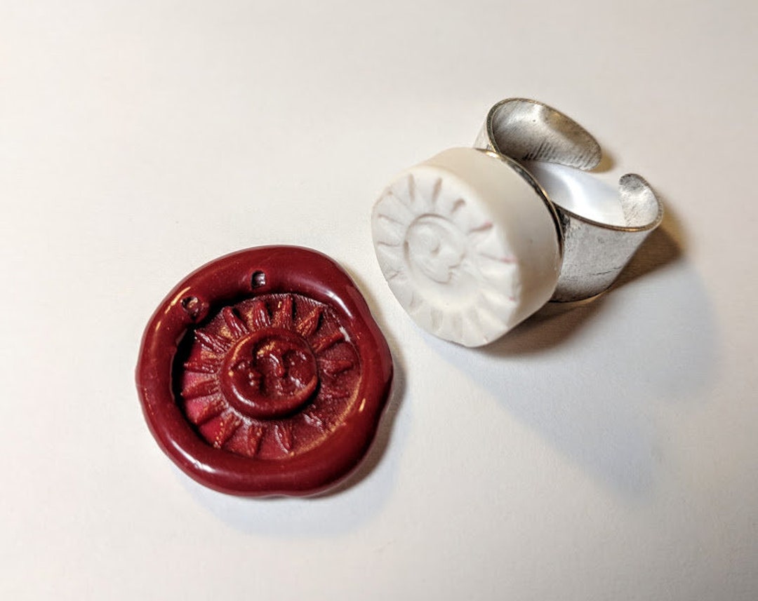 Sun & Moon Celestial Wax Seal Signet Ring Handmade Using Vitrified ...