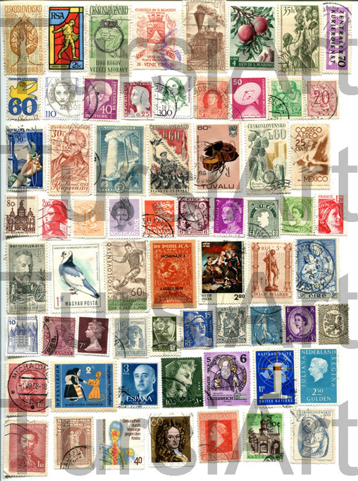 200 Postage Stamps from around the World Digital Download | Etsy