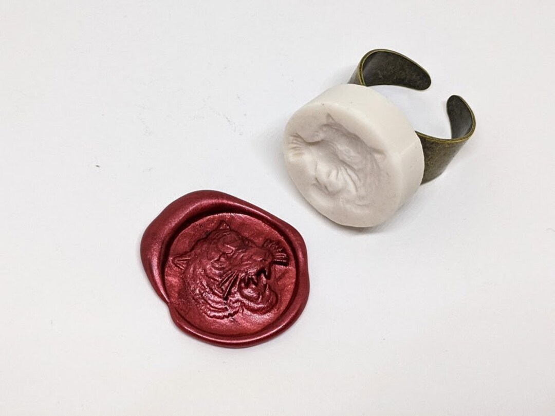 Tiger Wax Seal Signet Ring Handmade Vitrified Porcelain in Silver or ...